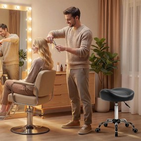 HOMCOM Rolovací stolička Výškově nastavitelná pracovní stolička s kolečky otočná imitace kůže černá 48 x 48 x 54-69 cm pro salony a masáže | Aosom.de