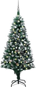 vidaXL Umělý vánoční stromek LED osvětlení sada koulí a šišky 150 cm [3077616] Barva: Bílá