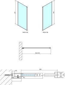 Polysan, MODULAR SHOWER stěna pro instalaci na zeď, pro připojení otoč.panelu 1000 mm, MS3A-100