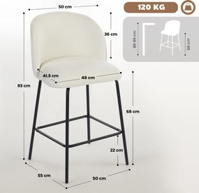 HOMCOM Set 2 barových židlí, barové židle, opěrka nohou a opěradlo, látka v lněném vzhledu, výška sedáku 68 cm, krémové