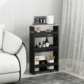 Kleankin 3-vrstvý úložný vozík na kolečkách pro užší kuchyň, koupelnu, prádelnu a kancelář s rukojetí - 48 x 15 x 80 cm Černý