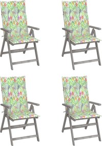 vidaXL Zahradní polohovací židle s poduškami 4 ks masivní akácie [3065377] Barva: Vzor listí