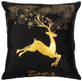 Vánoční povlak na polštář lesklý zlatý jelen, 45x45cm černý