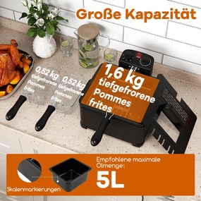 Costway Fritéza 1700 W elektrická fritéza 5 L fritovací hrnec s 1 velkým a 2