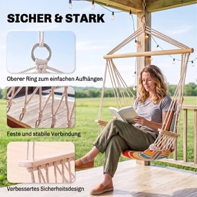 Outsunny Závěsné křeslo, závěsná houpačka s příčnou tyčí a polštářem, stropní hák, konstrukce závěsného křesla, nosnost až 100 kg, závěsné sedadlo pr…
