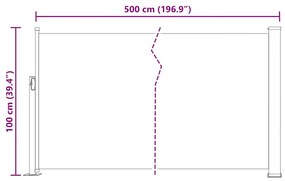 vidaXL Marketos Zatahovací boční markýza/zástěna na terasu 100 x 500 cm hnědá