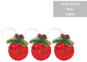 Textilní vánoční baňky na stromeček, 8cm, 3ks, různé barvy na výběr Barva: Červená