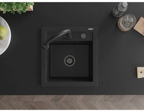 Mexen Vito, 1-komorový granitový dřez 490x520x210 mm a dřezová baterie Elia, černá, 6503-77-670101-70-B