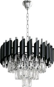 Lustr Cristal, 1x křišťálové/chromové/černé kovové stínítko, (fi 38cm), ch
