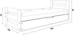 Dětská postel ERNIE s úložným prostorem 200x90 cm - přírodní borovice