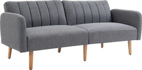 HOMCOM Rozkládací pohovka 2místná, rozkládací pohovka s funkcí spaní, polyester podobný lnu, kaučukové dřevo, šedá, 173x75x73cm
