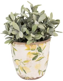 Béžový keramický obal na květináč s citróny Rebekka XS – 11x10 cm