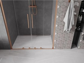 Mexen Velar L Duo, posuvné sprchové dveře do otvoru 140 cm, 8mm čiré sklo, měděná matná, 871-140-003-02-65