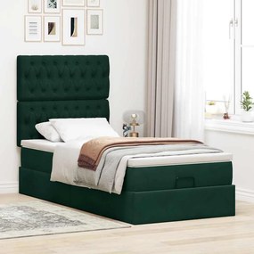 Osmanský rám postele s matracemi tmavě zelené 100x200cm samet 3314375