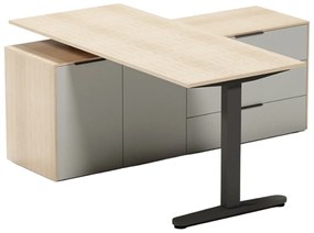 OnaDnes -20% ARBYD Set dubového kancelářského nastavitelného stolu a matně šedé komody Thor
