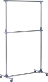 HOMCOM Nastavitelný stojan na kabáty, výška a šířka, 4 otočná kolečka, nerezová ocel a ABS, 165x48x180cm | Aosom