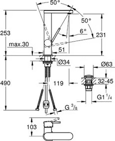 Grohe Plus - Umyvadlová baterie L s výpustí Push-Open a výsuvnou konco