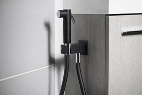 Sapho, Nástěnný ventil s ruční bidetovou sprškou a bezpečnostní pojistkou, hranatý, černá matná, SG108NE