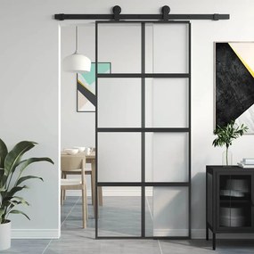 Posuvné dveře černé 90 x 205 cm tvrzené sklo a hliník 155223