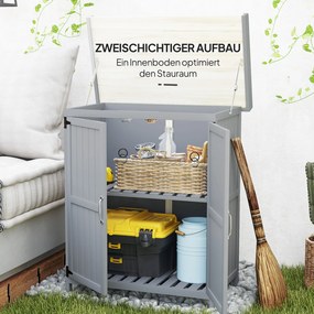 Zahradní skříňka Outsunny, dřevěná, odolná vůči povětrnostním vlivům, 74x43x88 cm, úložný prostor s skládacími policemi, pracovní plocha, skříňka na …
