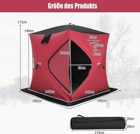 Costway Izolovaný vyskakovací stan pro rybaření na ledu s vycpanými bavlněnými