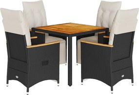 5dílný zahradní bistro set s poduškami černý polyratan 3276960