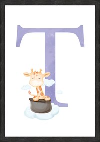 Abeceda písmena se žirafou - Obraz, Plakát Velikost: B2 - 50x70 cm, Volba rámu: s černým rámem, Písmeno: T