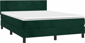 Box spring postel s matrací a LED tmavě zelená 140x190 cm samet 3134282