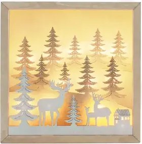 Solight LED 3D dřevěná vánoční dekorace v rámu / 12x LED / časovač / 2