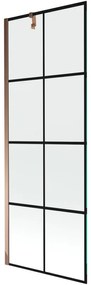 Mexen Next, vanová zástěna 1-křídlová 70 x 150 cm, fixní křídlo, 6 mm čiré sklo s černým vzorem, růžové zlato profil, 895-070-000-00-77-60