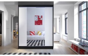 Šatní skříň Belgia II, Barva: bílá + černá + zrcadlo, Osvětlení: osvětlení LED RGB - barevné