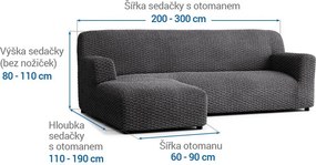 Bielastické potahy MOSAICO tmavě šedé sedačka s otomanem vlevo (š. 170 - 300 cm)