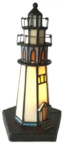 Vitrážová stolní lampa Tiffany v designu majáku Phare – 12x28 cm