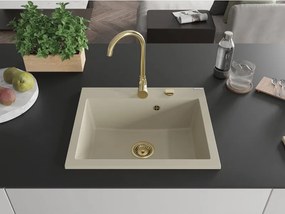 Mexen Elix granitový dřez 1-komorový 600 x 500 mm, béžový, sifon zlatý - 6525601005-69-G
