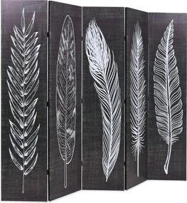 Skládací paraván 200 x 170 cm pírka černobílá 245891