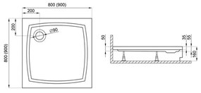 Polimat Čtvercová akrylátová sprchová vanička Patio 2 80x80 (90x90) Barva: Bílá, Rozměry (cm): 90x90