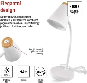 EMOS Bílá LED stolní lampička Tara 4,5W Z7641W