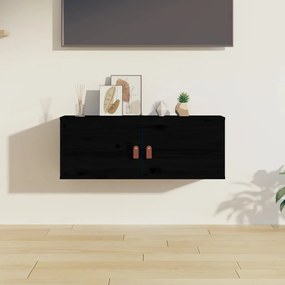 Nástěnná skříňka černá 80 x 30 x 30 cm masivní borové dřevo - Default Title
