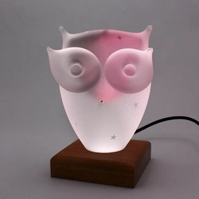 Skleněná lampa - sova, LOVE - růžová a kouřově černá, 13 cm | České sklo od Artcristal Bohemia