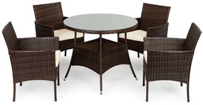 modernHOME Ratanový set zahradního nábytku se 4 židlemi a stolem se skleněnou deskou KJFR016BR