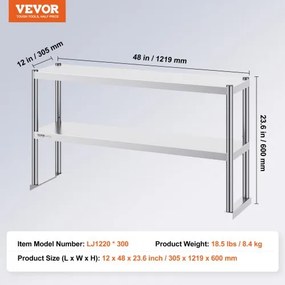 Dvojitá polička Nerezová polička 2 patra 30,5 × 121,9 cm pro přípravný stůl