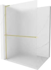 Mexen Kioto+ L, sprchová zástěna Walk-In s poličkou a věšákem 120 x 200 cm, 8mm sklo námraza, zlatý matný profil, 800-120-123-55-30