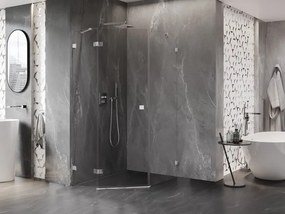 Mexen Lunar, pětiúhelníkový sprchový kout naklápěcí doleva 80 x 90 cm, 8mm čiré sklo, chromový profil, 831-080L-090P-01-00-L