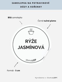 RÝŽE JASMÍNOVÁ – bílá samolepka na dózu, tučné písmo, 5 cm | DomaLEP