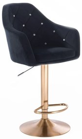 LuxuryForm DESIGN Barová židle ROMA VELUR na zlaté kulaté podstavě - černá