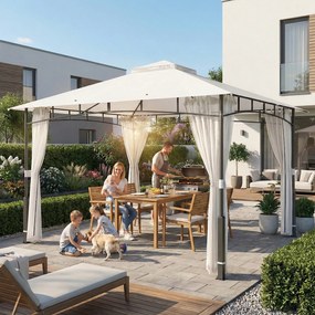 Outsunny Pavilon, 3x3,6 m vodoodpudivý Stabilní zahradní pavilon s moskytiérou, dvojitá střecha, pro zahradu, terasu, černý
