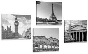 Set obrazů pro milovníky cestování v černobílém provedení Varianta: 4x 40x40
