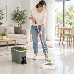 HOMCOM mop s dvoukomorovým kbelíkem 20 l a 5 návleky