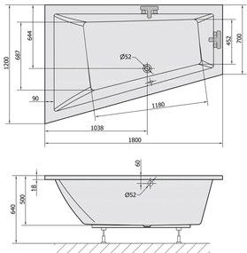 Polysan TRIANGL L SLIM asymetrická vana 180x120x50cm, bílá, 19611S