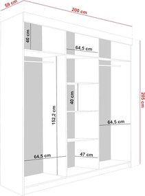Posuvná skříň MALANI 200 - dub Craft zlatý + grafitový 200x205x59 cm